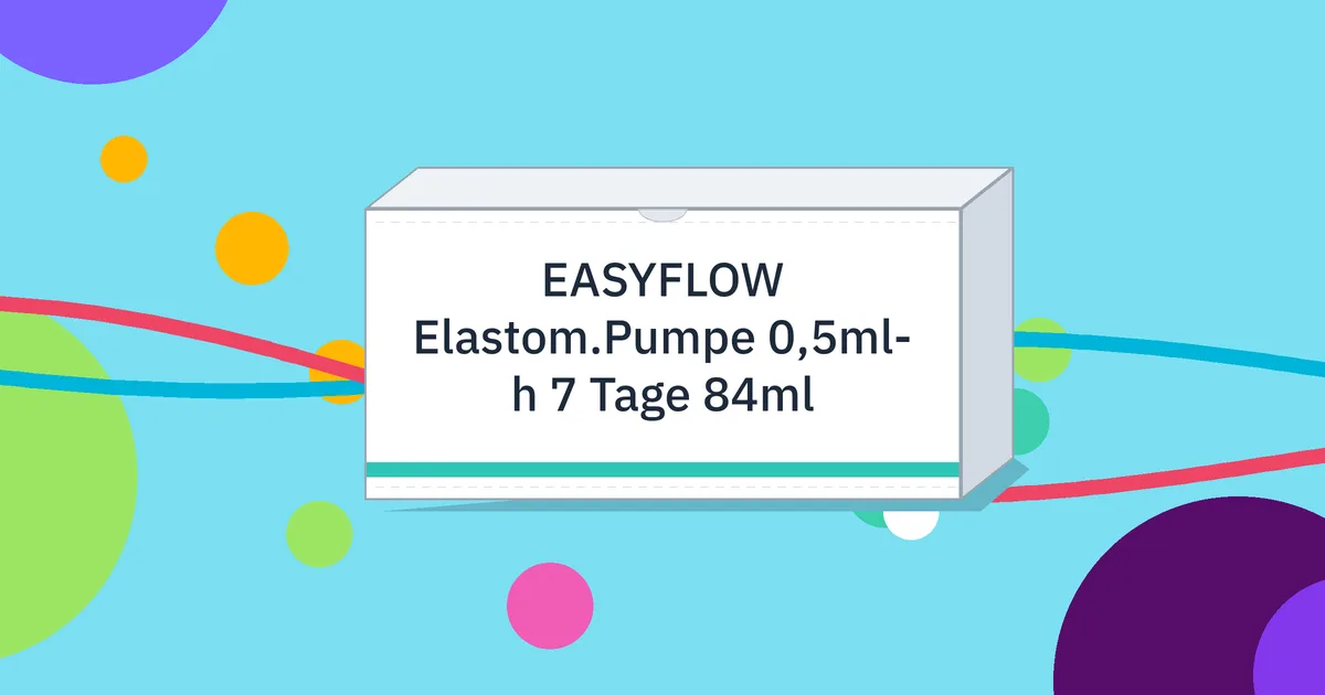 Symbolbild: Packung mit der Aufschrift EASYFLOW Elastom.Pumpe 0,5ml-h 7 Tage 84ml (PZN 19788947) – Verfügbarkeit und Bezug in Apotheken in Frankfurt am Main