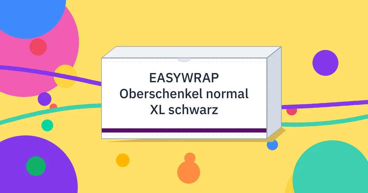 Symbolbild: Packung mit der Aufschrift EASYWRAP Oberschenkel normal XL schwarz (PZN 18748667) – Verfügbarkeit und Bezug in Apotheken in Frankfurt am Main