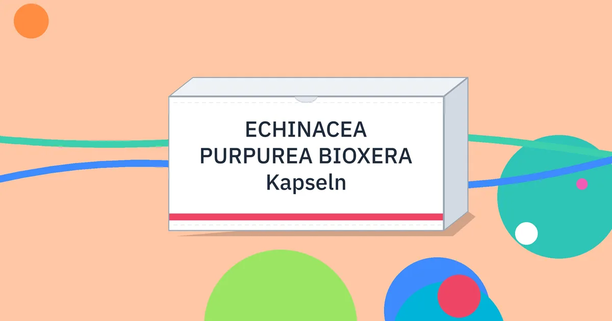 Symbolbild: Packung mit der Aufschrift ECHINACEA PURPUREA BIOXERA Kapseln (PZN 19764898) – Verfügbarkeit und Bezug in Apotheken in Frankfurt am Main