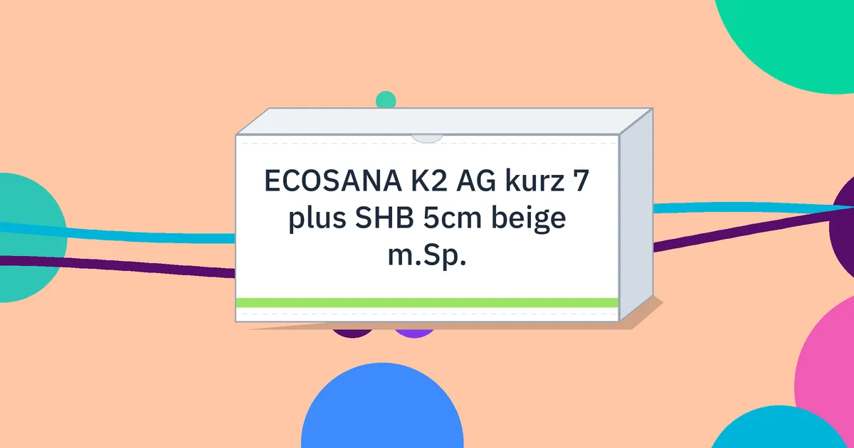 Symbolbild: Packung mit der Aufschrift ECOSANA K2 AG kurz 7 plus SHB 5cm beige m.Sp. (PZN 01531082) – Verfügbarkeit und Bezug in Apotheken in Frankfurt am Main