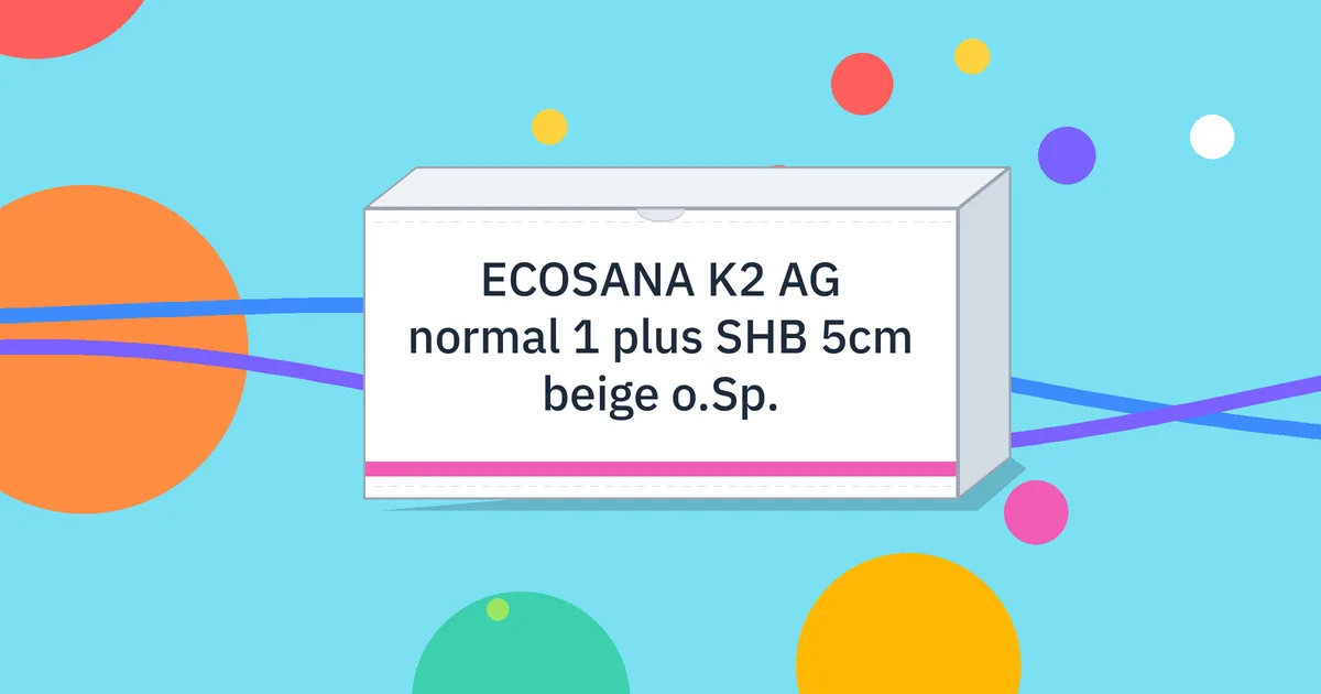 Symbolbild: Packung mit der Aufschrift ECOSANA K2 AG normal 1 plus SHB 5cm beige o.Sp. (PZN 01372198) – Verfügbarkeit und Bezug in Apotheken in Frankfurt am Main