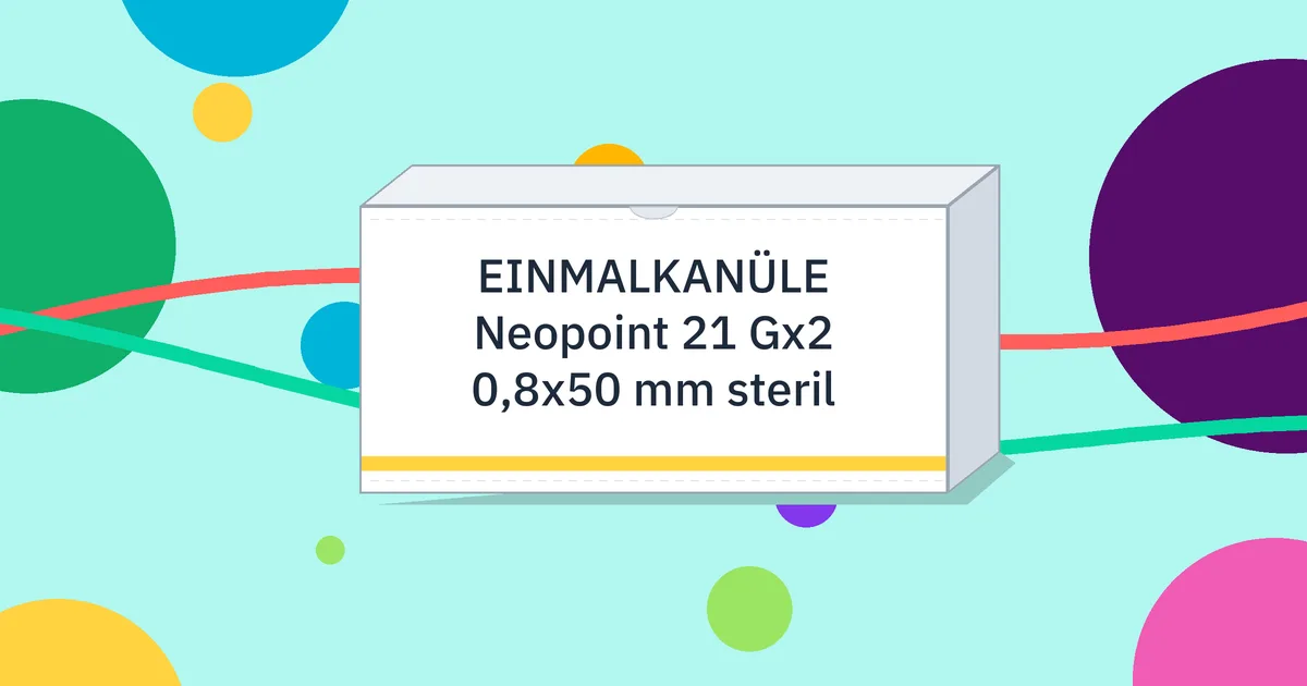 Symbolbild: Packung mit der Aufschrift EINMALKANÜLE Neopoint 21 Gx2 0,8x50 mm steril (PZN 00363211) – Verfügbarkeit und Bezug in Apotheken in Frankfurt am Main