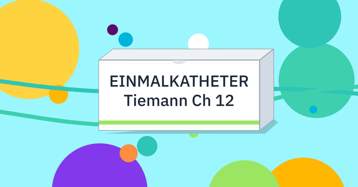Symbolbild: Packung mit der Aufschrift EINMALKATHETER Tiemann Ch 12 (PZN 04476136) – Verfügbarkeit und Bezug in Apotheken in Frankfurt am Main