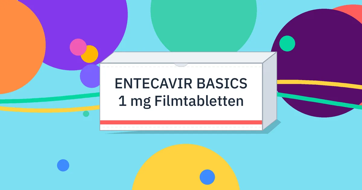 Symbolbild: Packung mit der Aufschrift ENTECAVIR BASICS 1 mg Filmtabletten (PZN 15379502) – Verfügbarkeit und Bezug in Apotheken in Frankfurt am Main