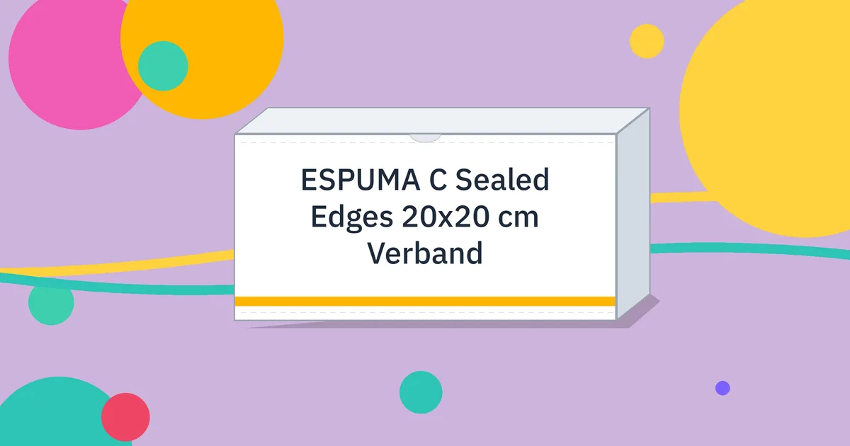Symbolbild: Packung mit der Aufschrift ESPUMA C Sealed Edges 20x20 cm Verband (PZN 17468233) – Verfügbarkeit und Bezug in Apotheken in Frankfurt am Main