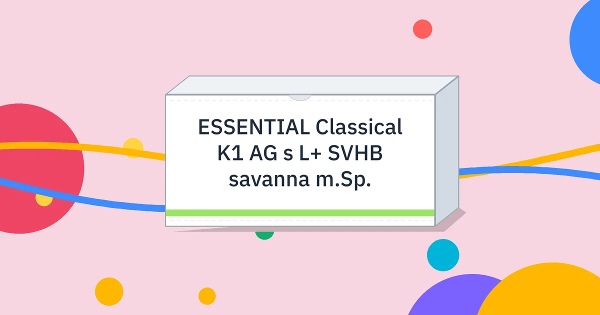 Symbolbild: Packung mit der Aufschrift ESSENTIAL Classical K1 AG s L+ SVHB savanna m.Sp. (PZN 18421038) – Verfügbarkeit und Bezug in Apotheken in Frankfurt am Main