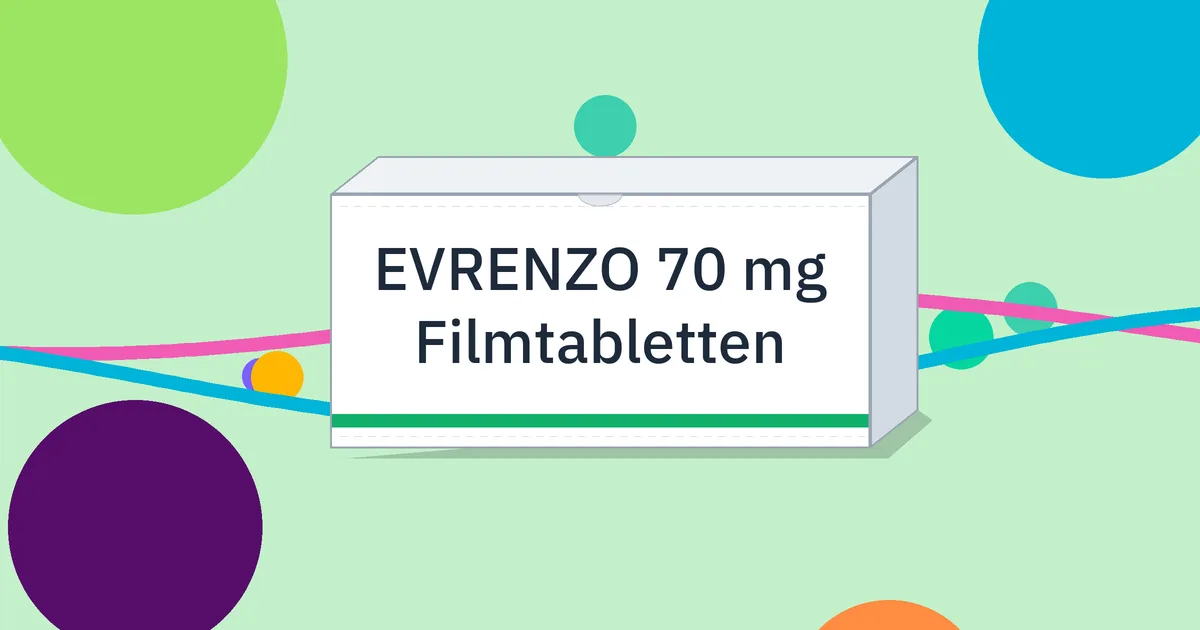 Symbolbild: Packung mit der Aufschrift EVRENZO 70 mg Filmtabletten (PZN 16787433) – Verfügbarkeit und Bezug in Apotheken in Frankfurt am Main