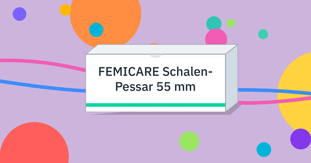 Symbolbild: Packung mit der Aufschrift FEMICARE Schalen-Pessar 55 mm (PZN 19336263) – Verfügbarkeit und Bezug in Apotheken in Frankfurt am Main