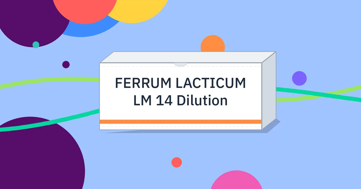 Symbolbild: Packung mit der Aufschrift FERRUM LACTICUM LM 14 Dilution (PZN 12849410) – Verfügbarkeit und Bezug in Apotheken in Frankfurt am Main