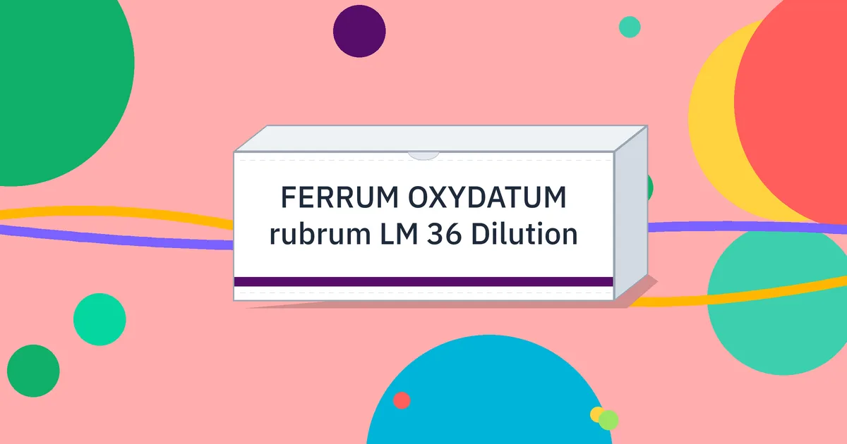 Symbolbild: Packung mit der Aufschrift FERRUM OXYDATUM rubrum LM 36 Dilution (PZN 12851890) – Verfügbarkeit und Bezug in Apotheken in Frankfurt am Main
