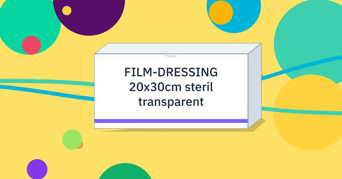 Symbolbild: Packung mit der Aufschrift FILM-DRESSING 20x30cm steril transparent (PZN 20010590) – Verfügbarkeit und Bezug in Apotheken in Frankfurt am Main