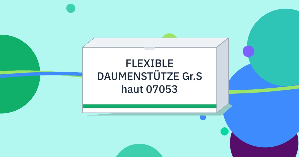 Symbolbild: Packung mit der Aufschrift FLEXIBLE DAUMENSTÜTZE Gr.S haut 07053 (PZN 03250298) – Verfügbarkeit und Bezug in Apotheken in Frankfurt am Main
