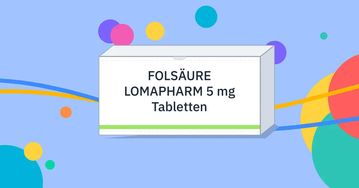 Symbolbild: Packung mit der Aufschrift FOLSÄURE LOMAPHARM 5 mg Tabletten (PZN 01713334) – Verfügbarkeit und Bezug in Apotheken in Frankfurt am Main