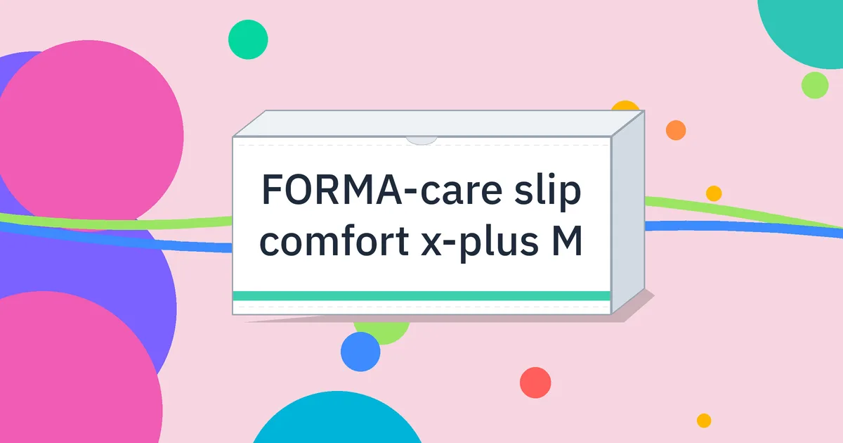 Symbolbild: Packung mit der Aufschrift FORMA-care slip comfort x-plus M (PZN 18310847) – Verfügbarkeit und Bezug in Apotheken in Frankfurt am Main