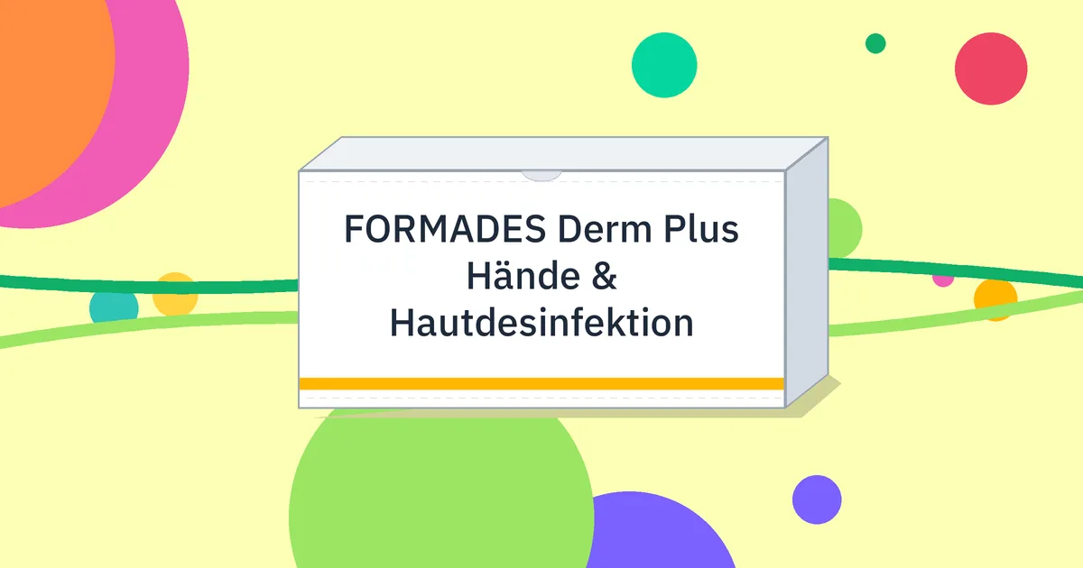 Symbolbild: Packung mit der Aufschrift FORMADES Derm Plus Hände & Hautdesinfektion (PZN 06582049) – Verfügbarkeit und Bezug in Apotheken in Frankfurt am Main