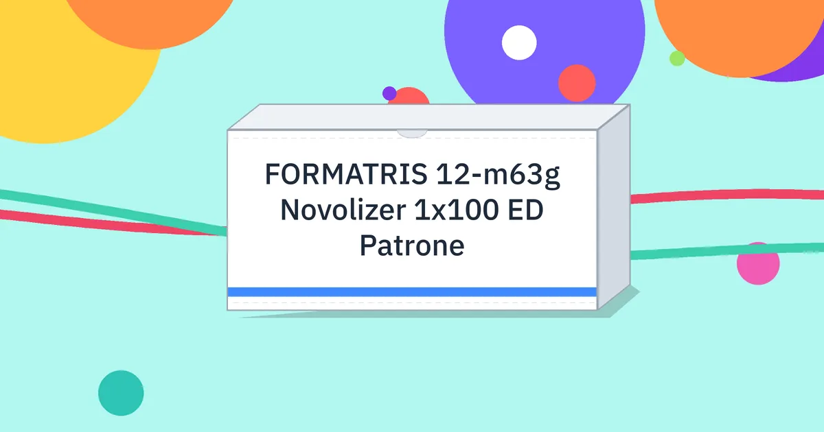 Symbolbild: Packung mit der Aufschrift FORMATRIS 12-m63g Novolizer 1x100 ED Patrone (PZN 05116233) – Verfügbarkeit und Bezug in Apotheken in Frankfurt am Main