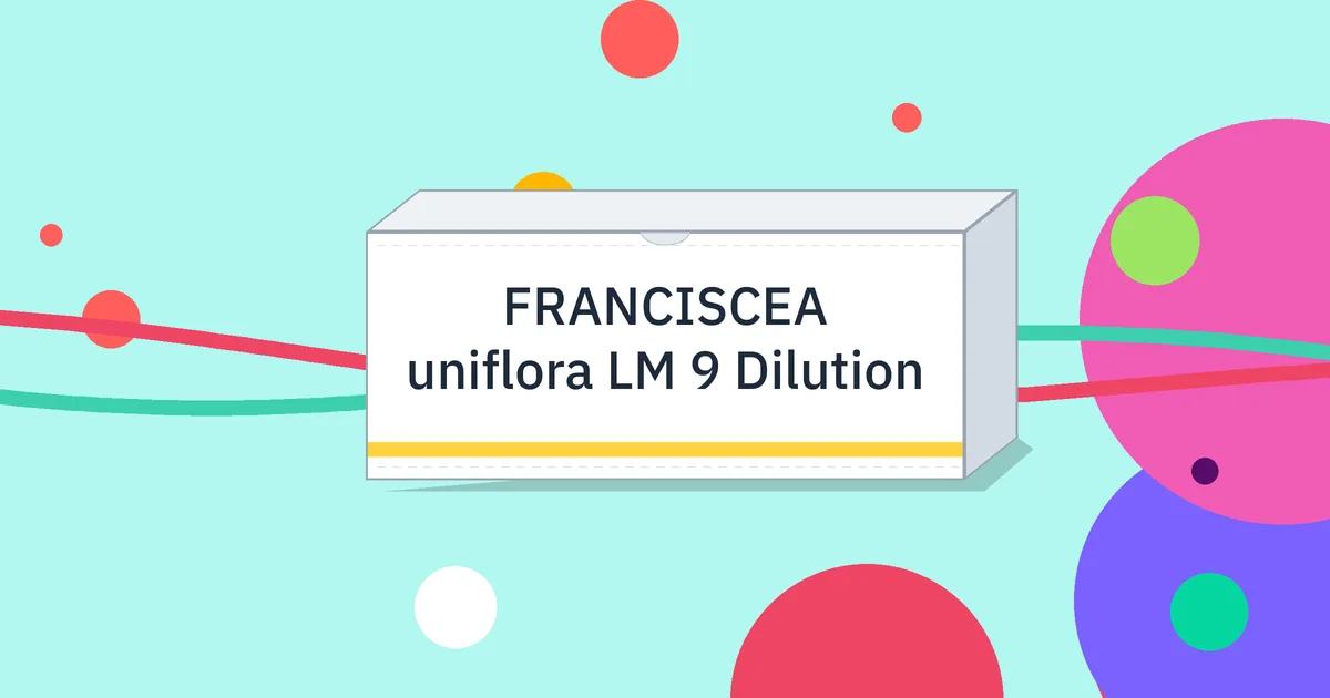 Symbolbild: Packung mit der Aufschrift FRANCISCEA uniflora LM 9 Dilution (PZN 13491063) – Verfügbarkeit und Bezug in Apotheken in Frankfurt am Main
