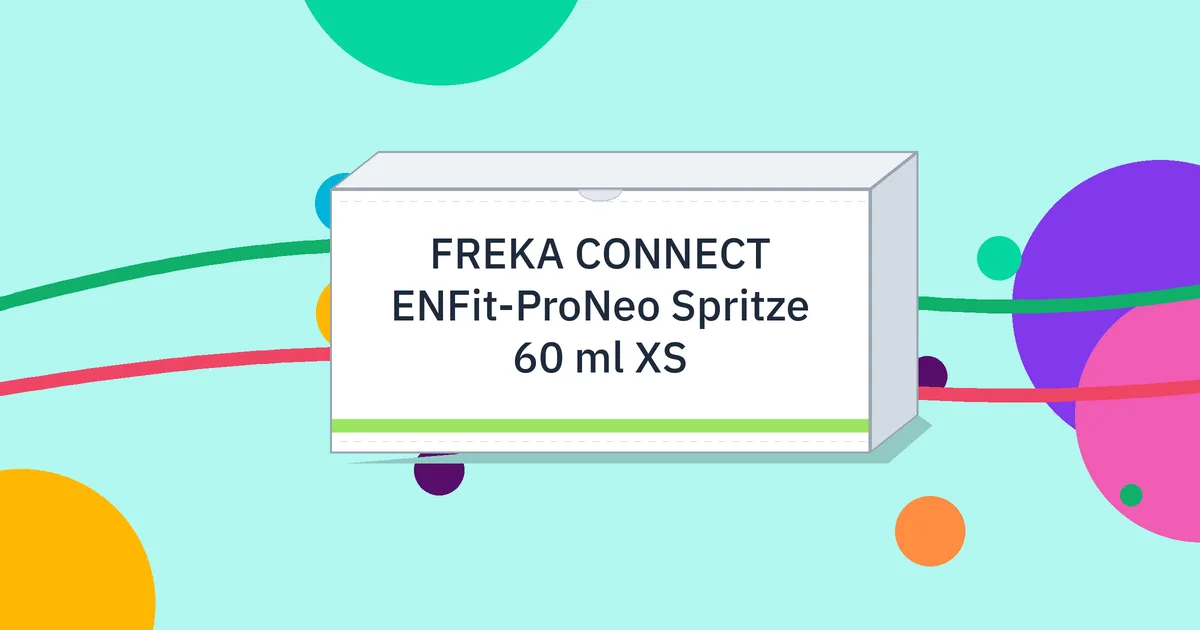 Symbolbild: Packung mit der Aufschrift FREKA CONNECT ENFit-ProNeo Spritze 60 ml XS (PZN 19523717) – Verfügbarkeit und Bezug in Apotheken in Frankfurt am Main