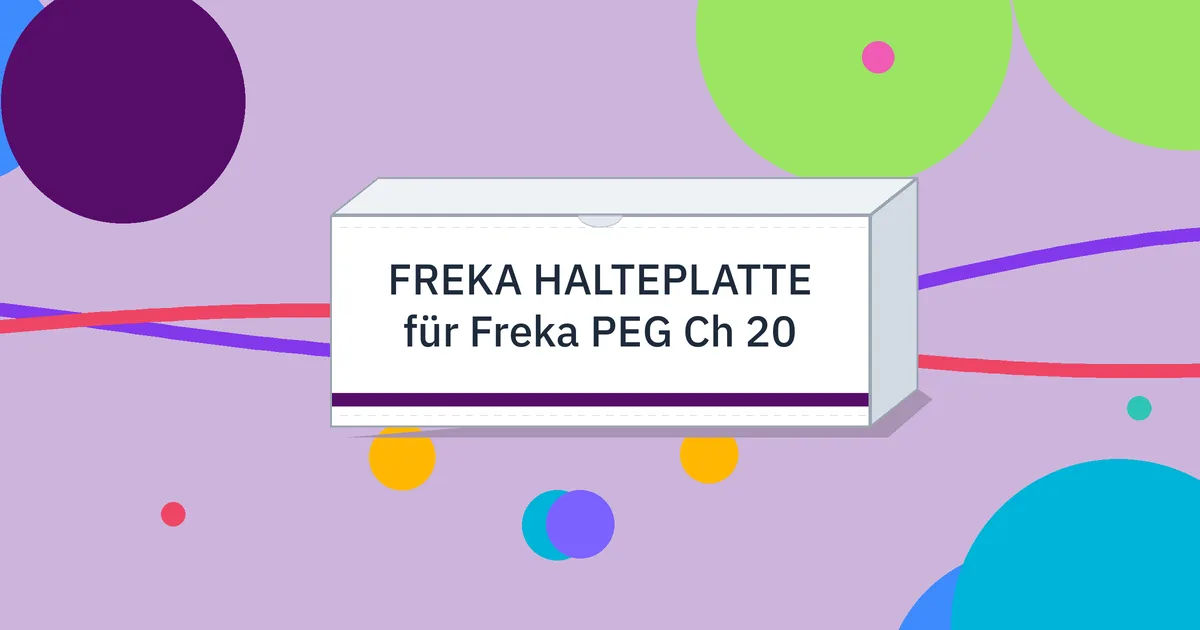 Symbolbild: Packung mit der Aufschrift FREKA HALTEPLATTE für Freka PEG Ch 20 (PZN 16497020) – Verfügbarkeit und Bezug in Apotheken in Frankfurt am Main