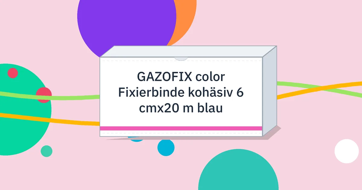 Symbolbild: Packung mit der Aufschrift GAZOFIX color Fixierbinde kohäsiv 6 cmx20 m blau (PZN 11587600) – Verfügbarkeit und Bezug in Apotheken in Frankfurt am Main