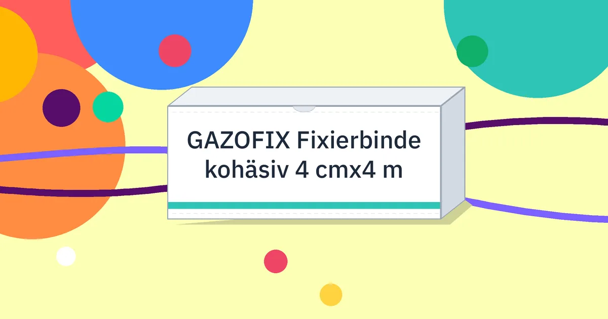 Symbolbild: Packung mit der Aufschrift GAZOFIX Fixierbinde kohäsiv 4 cmx4 m (PZN 19882735) – Verfügbarkeit und Bezug in Apotheken in Frankfurt am Main