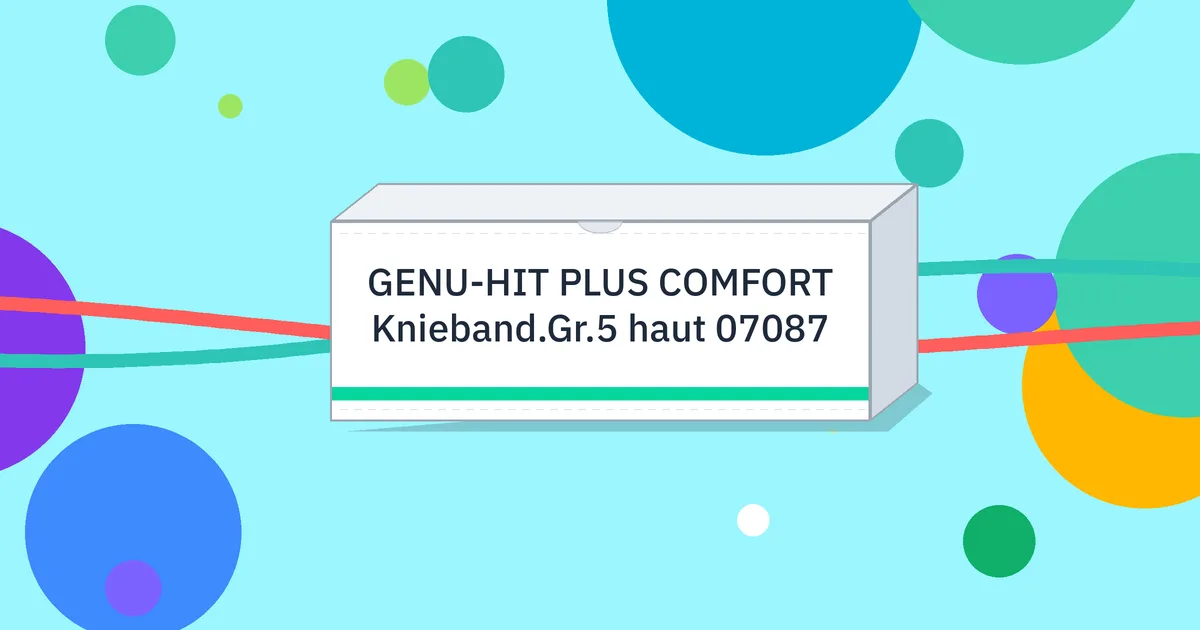 Symbolbild: Packung mit der Aufschrift GENU-HIT PLUS COMFORT Knieband.Gr.5 haut 07087 (PZN 10921474) – Verfügbarkeit und Bezug in Apotheken in Frankfurt am Main