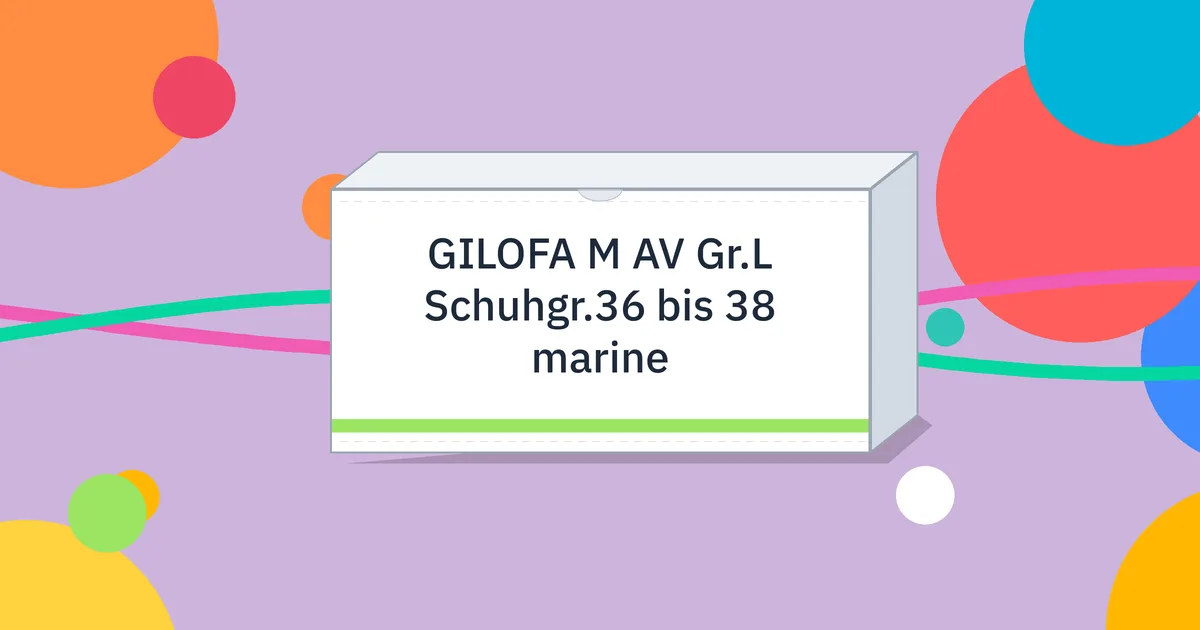 Symbolbild: Packung mit der Aufschrift GILOFA M AV Gr.L Schuhgr.36 bis 38 marine (PZN 16726408) – Verfügbarkeit und Bezug in Apotheken in Frankfurt am Main