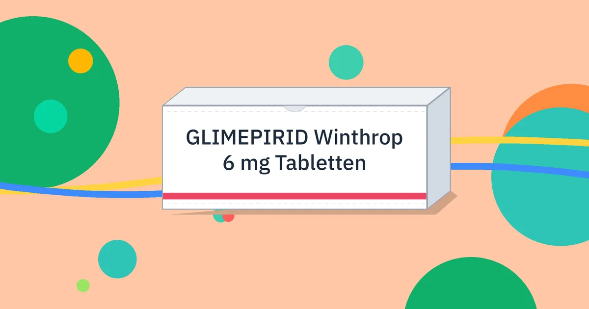 Symbolbild: Packung mit der Aufschrift GLIMEPIRID Winthrop 6 mg Tabletten (PZN 07547836) – Verfügbarkeit und Bezug in Apotheken in Frankfurt am Main