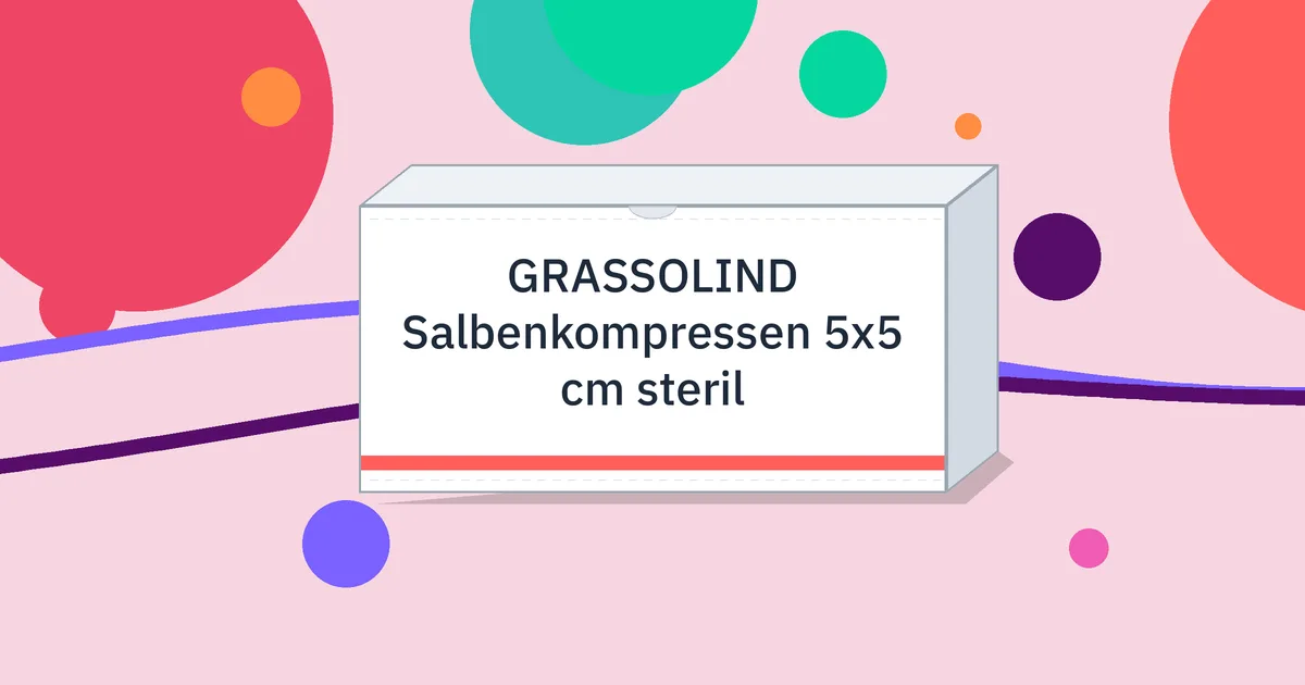 Symbolbild: Packung mit der Aufschrift GRASSOLIND Salbenkompressen 5x5 cm steril (PZN 19700993) – Verfügbarkeit und Bezug in Apotheken in Frankfurt am Main