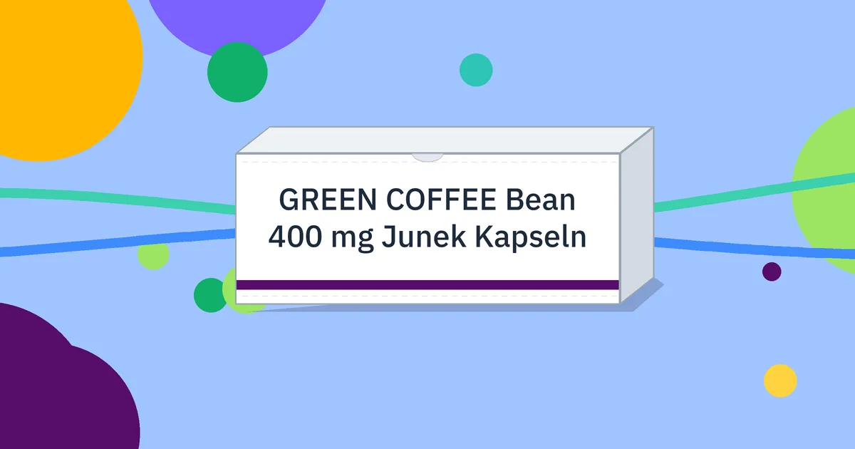 Symbolbild: Packung mit der Aufschrift GREEN COFFEE Bean 400 mg Junek Kapseln (PZN 11176618) – Verfügbarkeit und Bezug in Apotheken in Frankfurt am Main