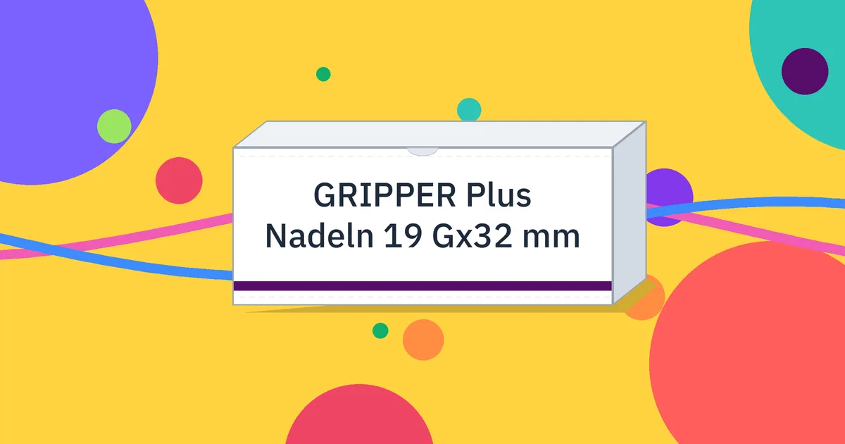 Symbolbild: Packung mit der Aufschrift GRIPPER Plus Nadeln 19 Gx32 mm (PZN 01134530) – Verfügbarkeit und Bezug in Apotheken in Frankfurt am Main