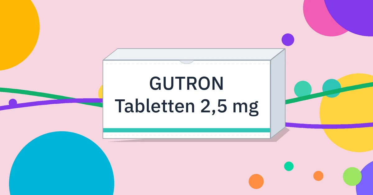 Symbolbild: Packung mit der Aufschrift GUTRON Tabletten 2,5 mg (PZN 00474583) – Verfügbarkeit und Bezug in Apotheken in Frankfurt am Main
