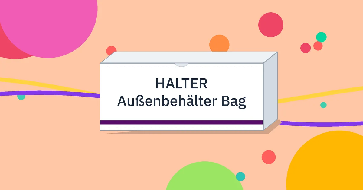 Symbolbild: Packung mit der Aufschrift HALTER Außenbehälter Bag (PZN 19235378) – Verfügbarkeit und Bezug in Apotheken in Frankfurt am Main