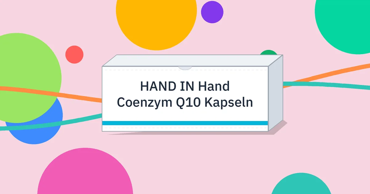 Symbolbild: Packung mit der Aufschrift HAND IN Hand Coenzym Q10 Kapseln (PZN 19421879) – Verfügbarkeit und Bezug in Apotheken in Frankfurt am Main