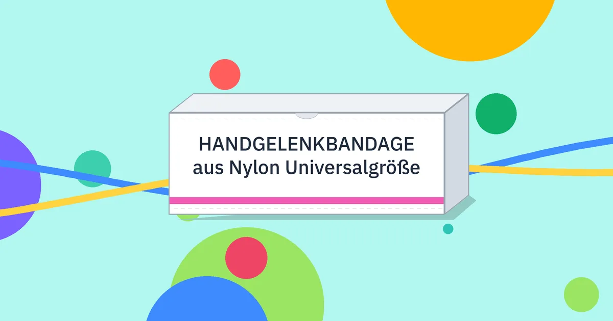 Symbolbild: Packung mit der Aufschrift HANDGELENKBANDAGE aus Nylon Universalgröße (PZN 13057680) – Verfügbarkeit und Bezug in Apotheken in Frankfurt am Main