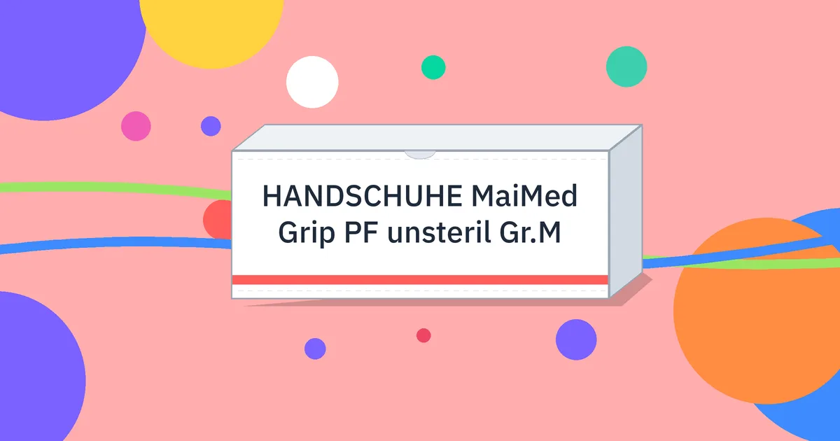 Symbolbild: Packung mit der Aufschrift HANDSCHUHE MaiMed Grip PF unsteril Gr.M (PZN 01603893) – Verfügbarkeit und Bezug in Apotheken in Frankfurt am Main