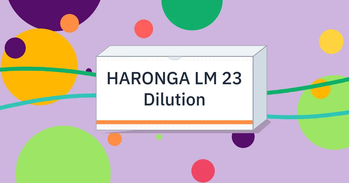 Symbolbild: Packung mit der Aufschrift HARONGA LM 23 Dilution (PZN 13550357) – Verfügbarkeit und Bezug in Apotheken in Frankfurt am Main