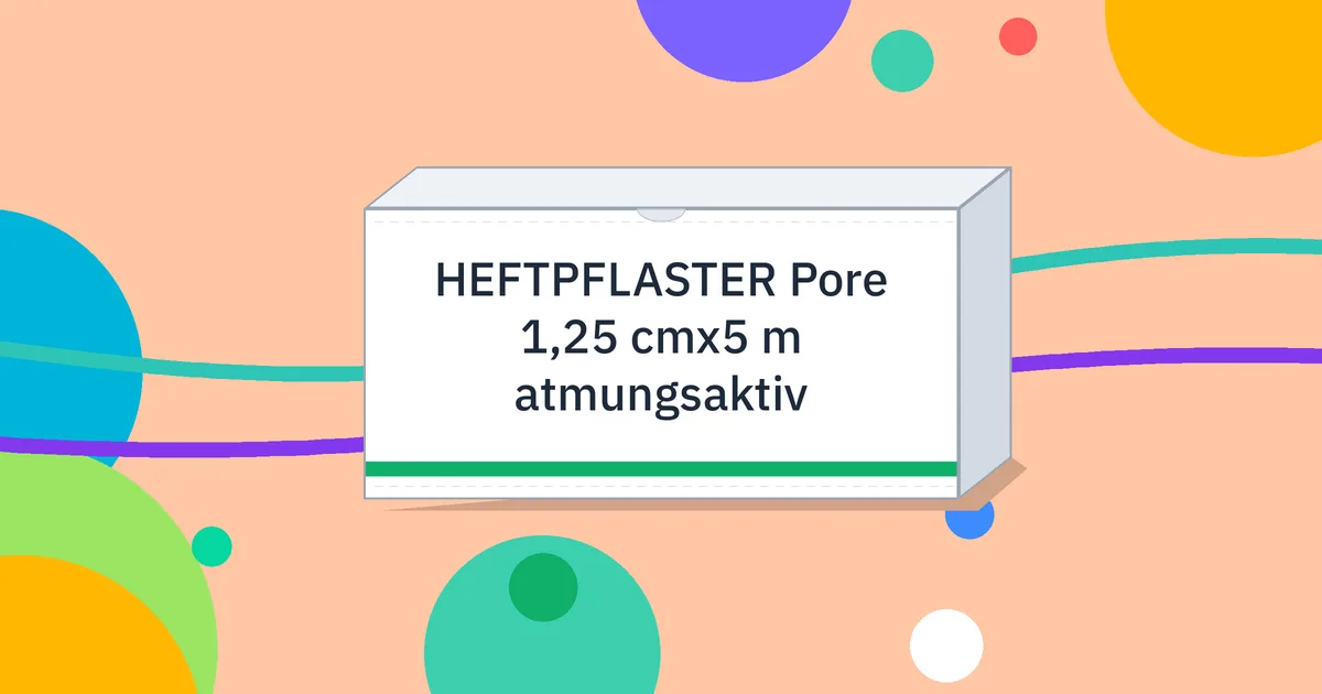 Symbolbild: Packung mit der Aufschrift HEFTPFLASTER Pore 1,25 cmx5 m atmungsaktiv (PZN 11859501) – Verfügbarkeit und Bezug in Apotheken in Frankfurt am Main