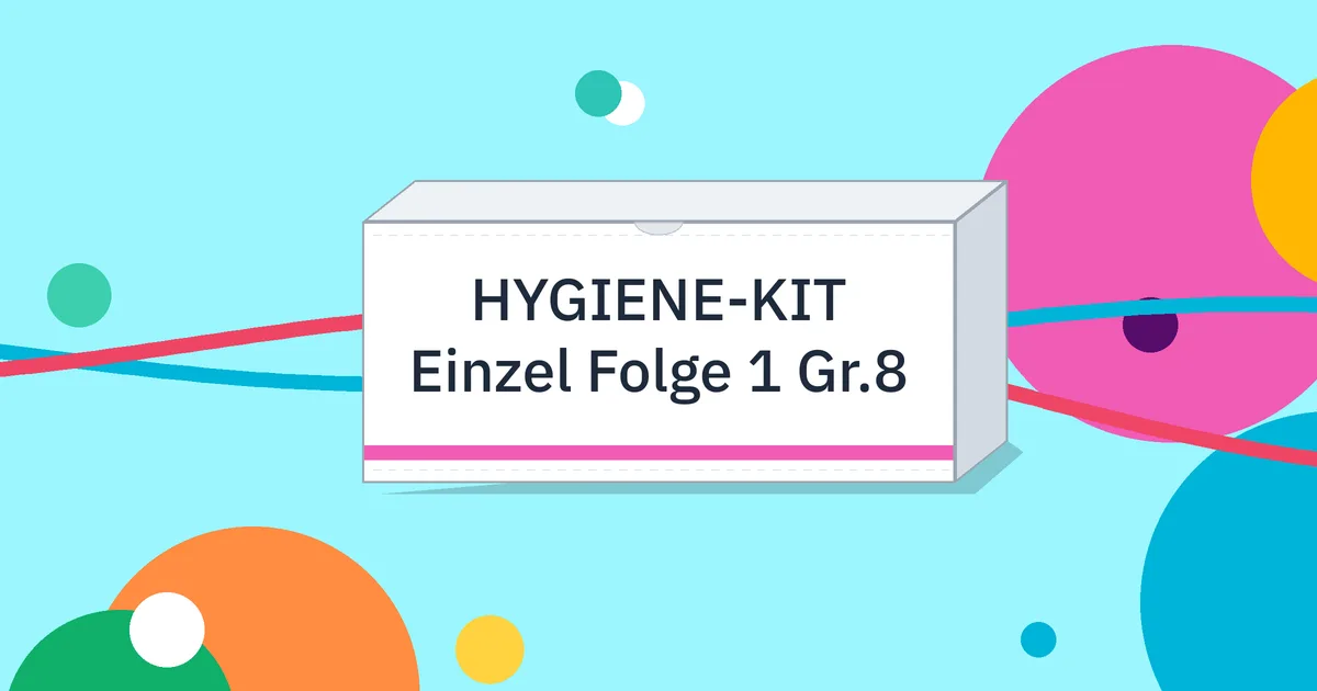 Symbolbild: Packung mit der Aufschrift HYGIENE-KIT Einzel Folge 1 Gr.8 (PZN 17443457) – Verfügbarkeit und Bezug in Apotheken in Frankfurt am Main