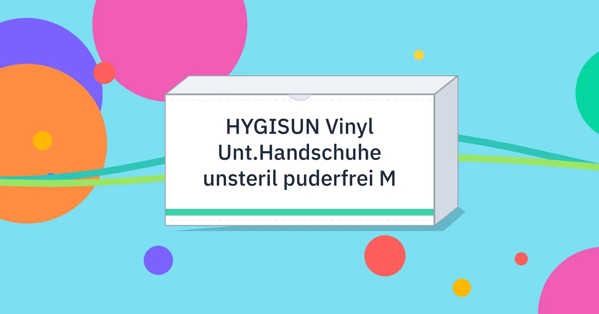 Symbolbild: Packung mit der Aufschrift HYGISUN Vinyl Unt.Handschuhe unsteril puderfrei M (PZN 17410802) – Verfügbarkeit und Bezug in Apotheken in Frankfurt am Main