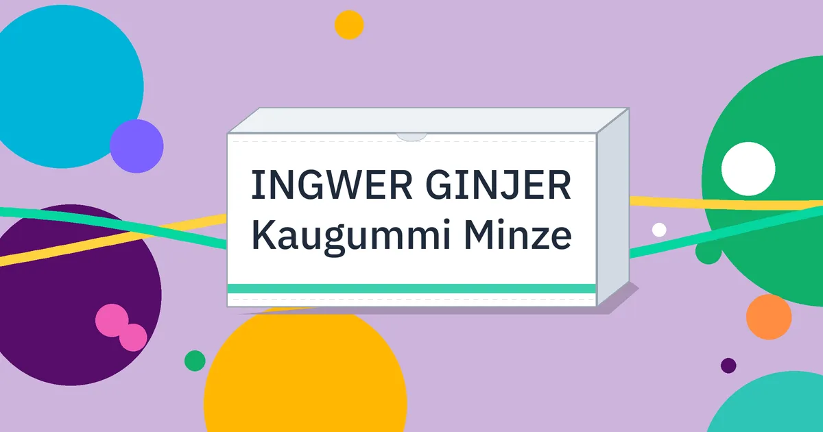 Symbolbild: Packung mit der Aufschrift INGWER GINJER Kaugummi Minze (PZN 13974666) – Verfügbarkeit und Bezug in Apotheken in Frankfurt am Main