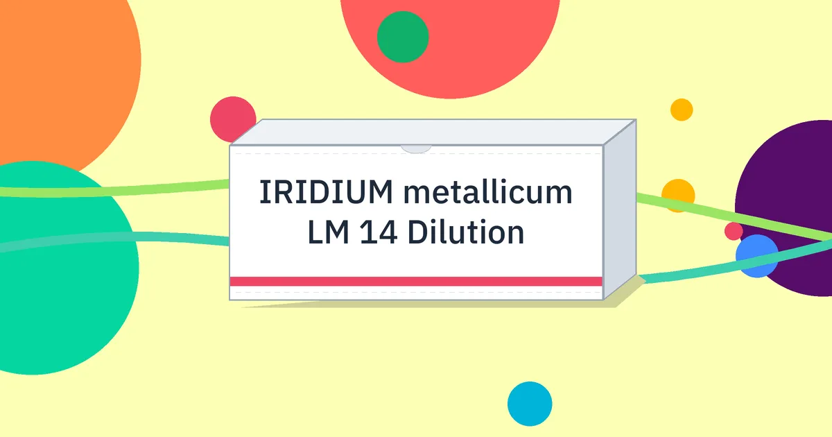 Symbolbild: Packung mit der Aufschrift IRIDIUM metallicum LM 14 Dilution (PZN 12913444) – Verfügbarkeit und Bezug in Apotheken in Frankfurt am Main