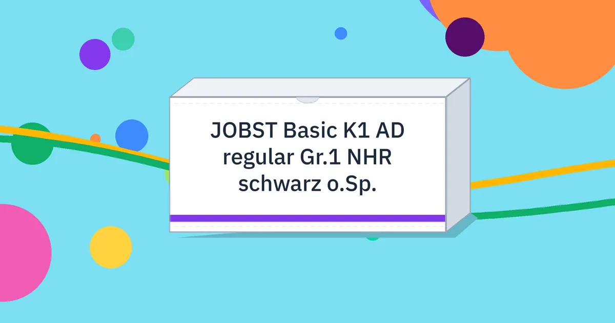 Symbolbild: Packung mit der Aufschrift JOBST Basic K1 AD regular Gr.1 NHR schwarz o.Sp. (PZN 15313325) – Verfügbarkeit und Bezug in Apotheken in Frankfurt am Main