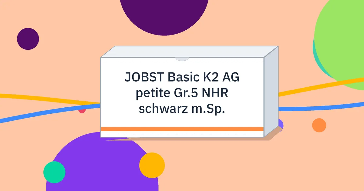 Symbolbild: Packung mit der Aufschrift JOBST Basic K2 AG petite Gr.5 NHR schwarz m.Sp. (PZN 15311378) – Verfügbarkeit und Bezug in Apotheken in Frankfurt am Main