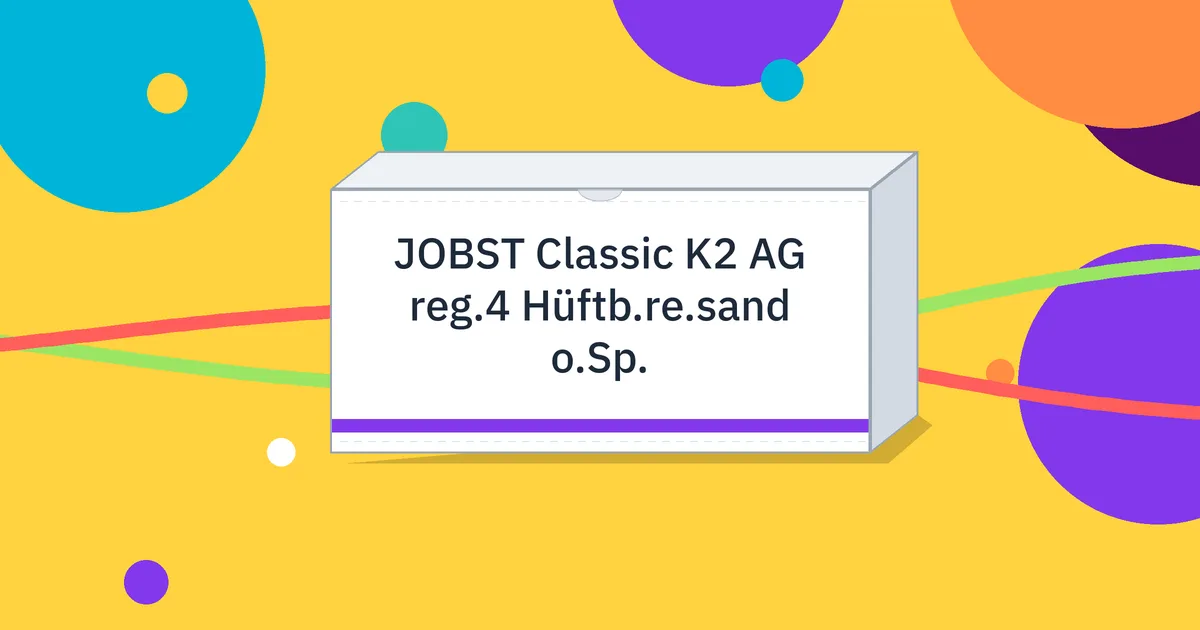 Symbolbild: Packung mit der Aufschrift JOBST Classic K2 AG reg.4 Hüftb.re.sand o.Sp. (PZN 13067388) – Verfügbarkeit und Bezug in Apotheken in Frankfurt am Main