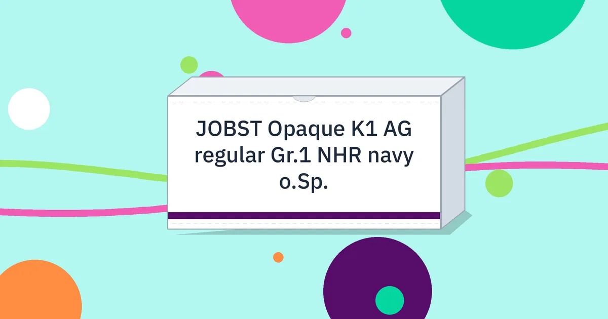 Symbolbild: Packung mit der Aufschrift JOBST Opaque K1 AG regular Gr.1 NHR navy o.Sp. (PZN 13095172) – Verfügbarkeit und Bezug in Apotheken in Frankfurt am Main