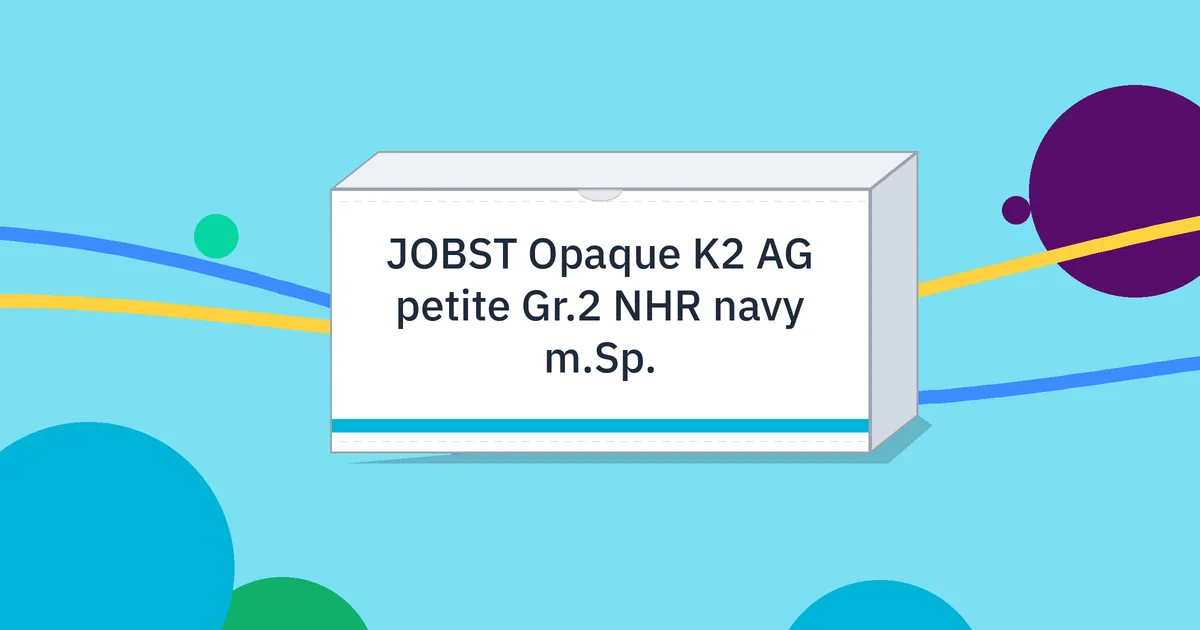 Symbolbild: Packung mit der Aufschrift JOBST Opaque K2 AG petite Gr.2 NHR navy m.Sp. (PZN 13112278) – Verfügbarkeit und Bezug in Apotheken in Frankfurt am Main