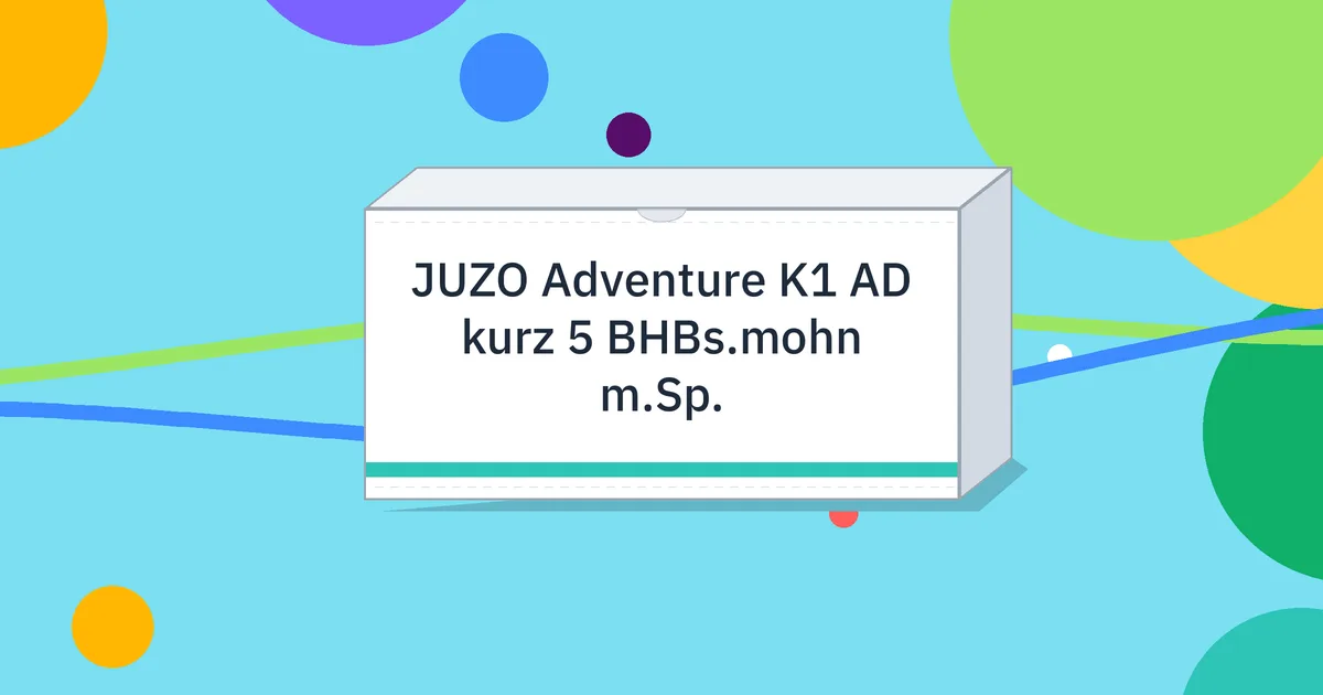Symbolbild: Packung mit der Aufschrift JUZO Adventure K1 AD kurz 5 BHBs.mohn m.Sp. (PZN 15496320) – Verfügbarkeit und Bezug in Apotheken in Frankfurt am Main