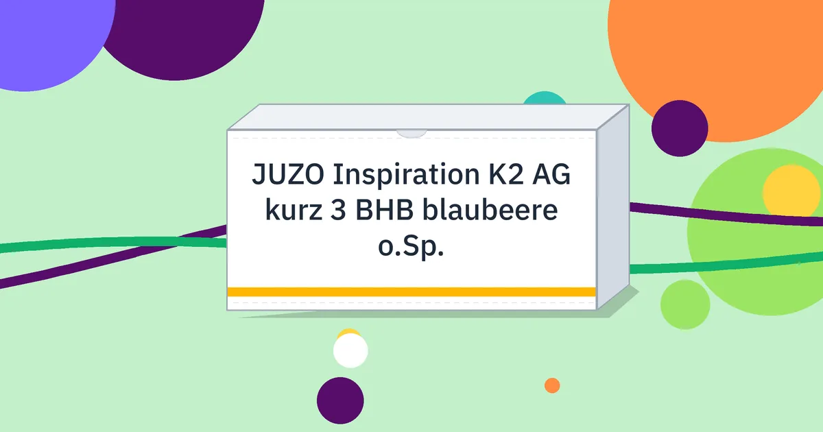 Symbolbild: Packung mit der Aufschrift JUZO Inspiration K2 AG kurz 3 BHB blaubeere o.Sp. (PZN 14834909) – Verfügbarkeit und Bezug in Apotheken in Frankfurt am Main