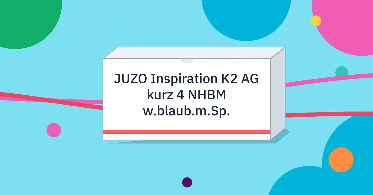 Symbolbild: Packung mit der Aufschrift JUZO Inspiration K2 AG kurz 4 NHBM w.blaub.m.Sp. (PZN 14961157) – Verfügbarkeit und Bezug in Apotheken in Frankfurt am Main